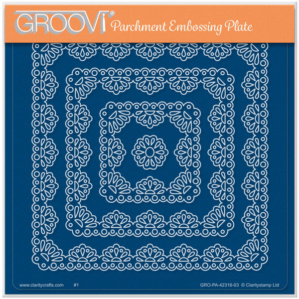 Nested Squares Lace Fan Frames A5 Square Groovi Plate – Pergamano Nested Squares Lace Fan Frames A5 Square Groovi Plate – Pergamano